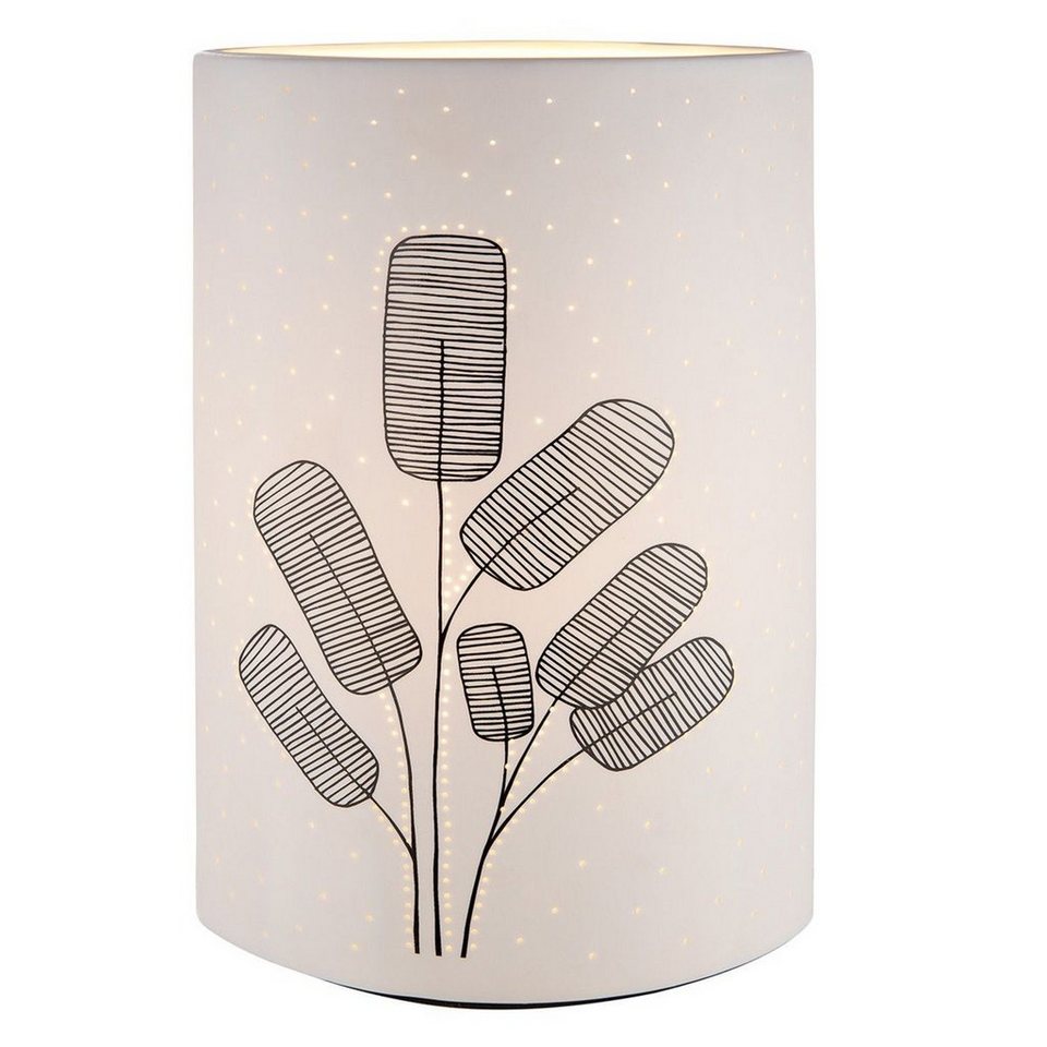 Gilde Tischleuchte Porzellan Lampe Ellipse Dagoba Design B Weiß 28cm