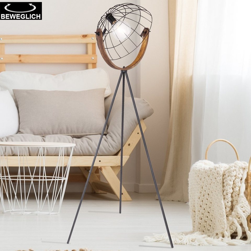 Etc Shop Stehlampe Retro Steh Leuchte Holz Wohn Ess Zimmer Gitter