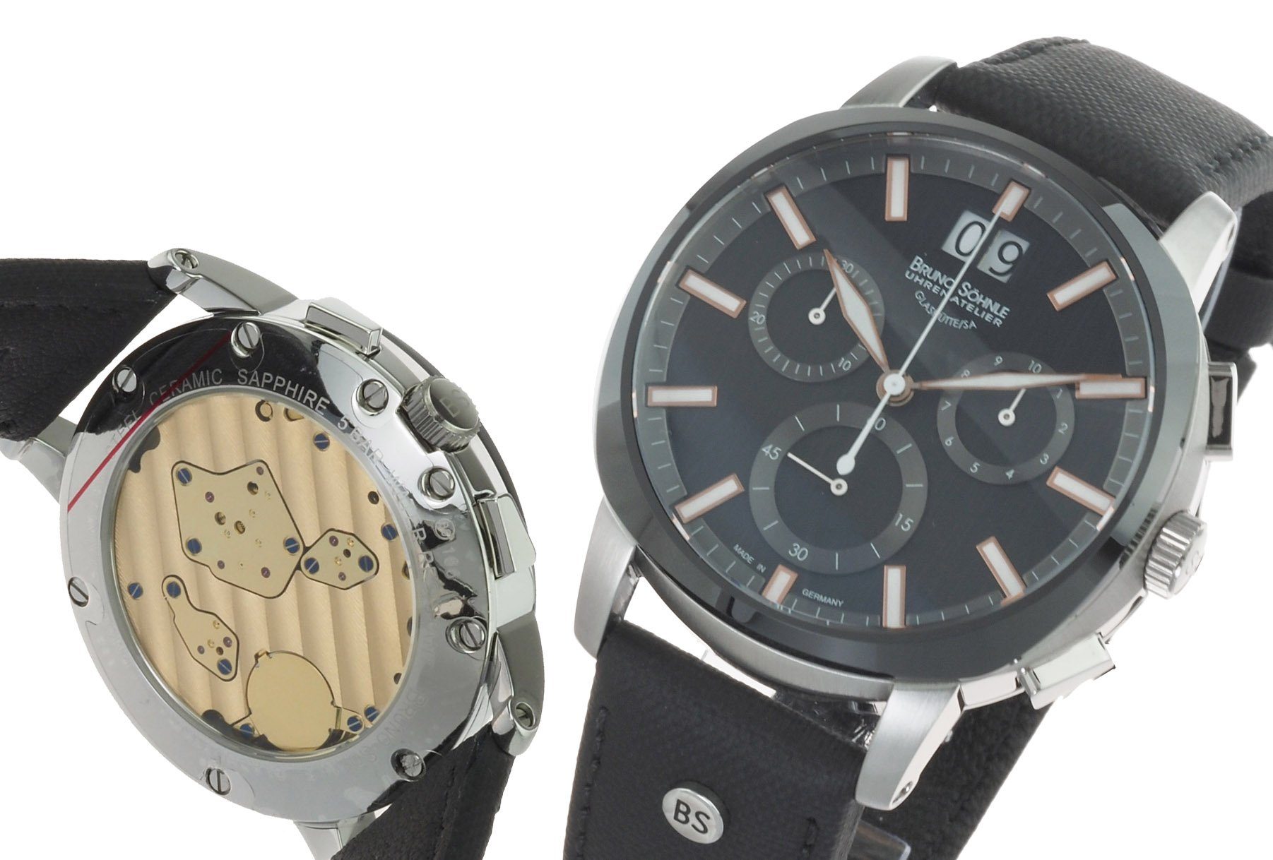 BRUNO SÖHNLE Chronograph Herren Uhr Facetta Saphirglas, Glasboden ...
