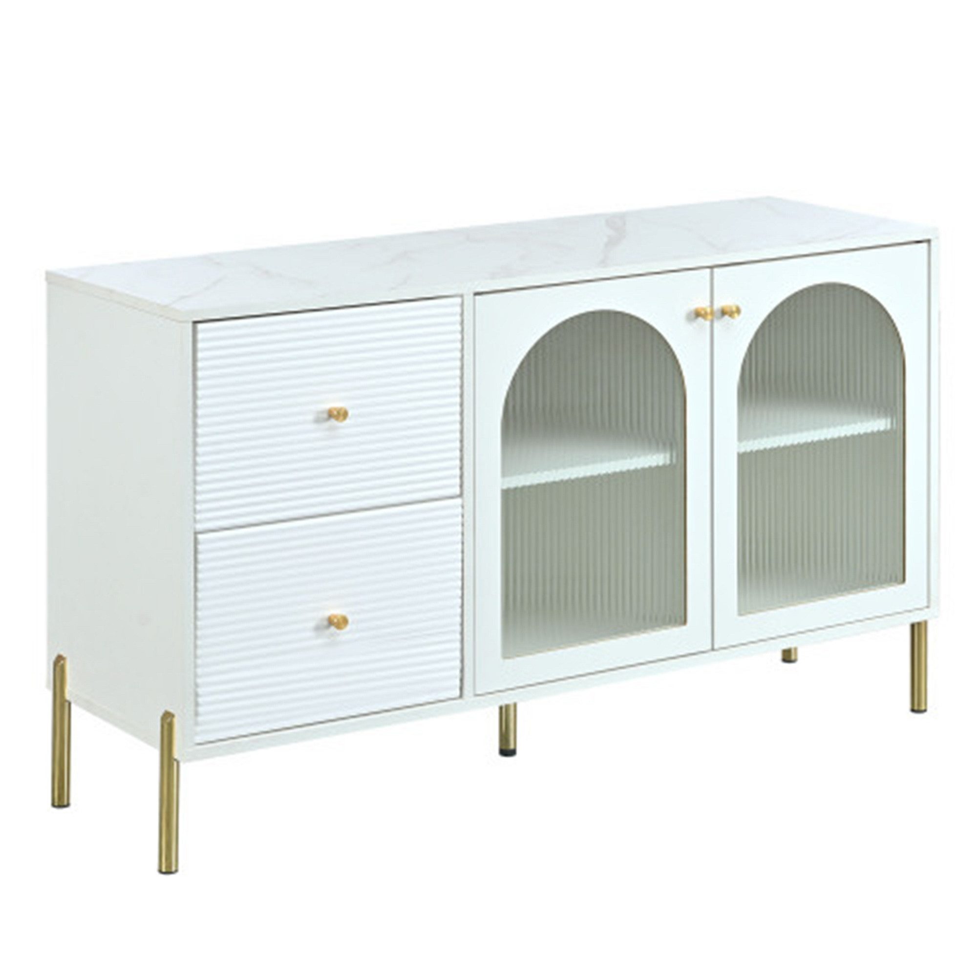 Celya Sideboard 120 Cm Weiß Goldenes Sideboardschrank Mit 2 Türen Und