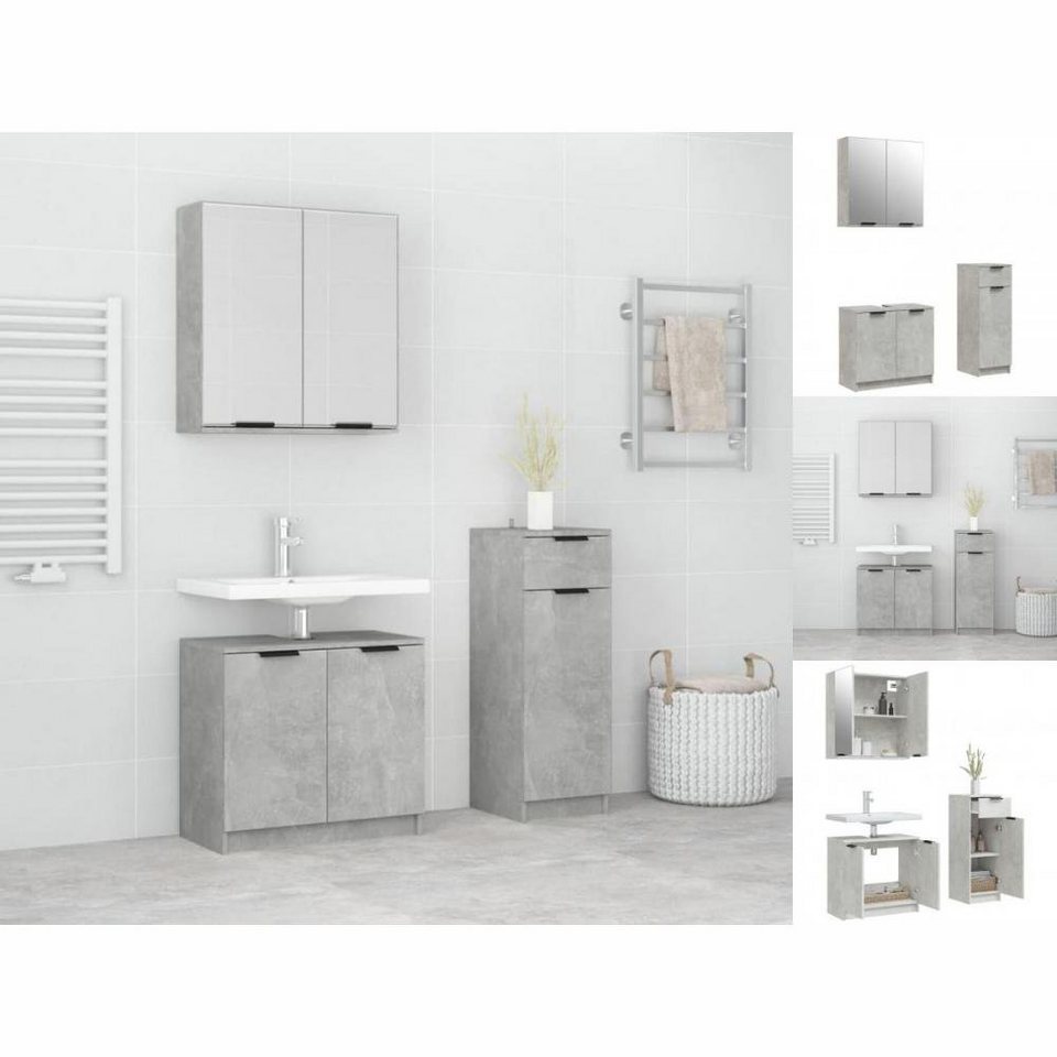 Vidaxl Badezimmer Set 3 Tlg Badmöbel Set Betongrau Holzwerkstoff