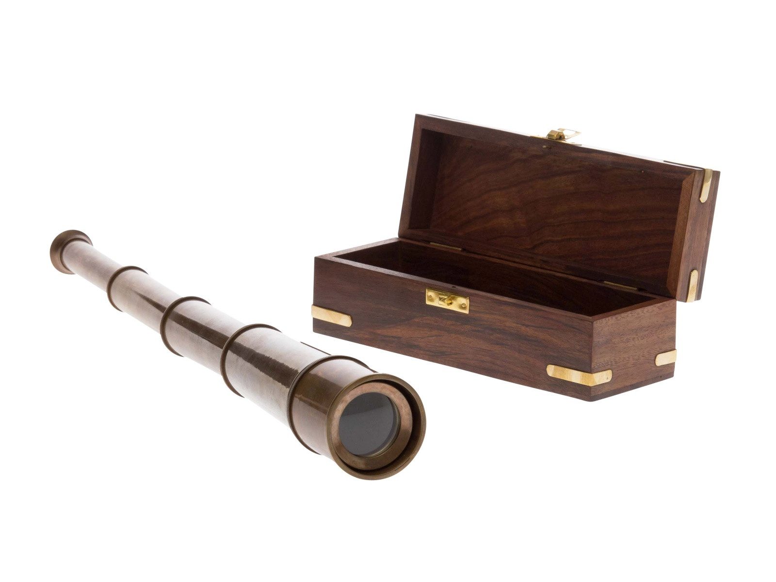 Aubaho Dekoobjekt Fernrohr Messing 49cm Mit Holzbox Maritim Teleskop