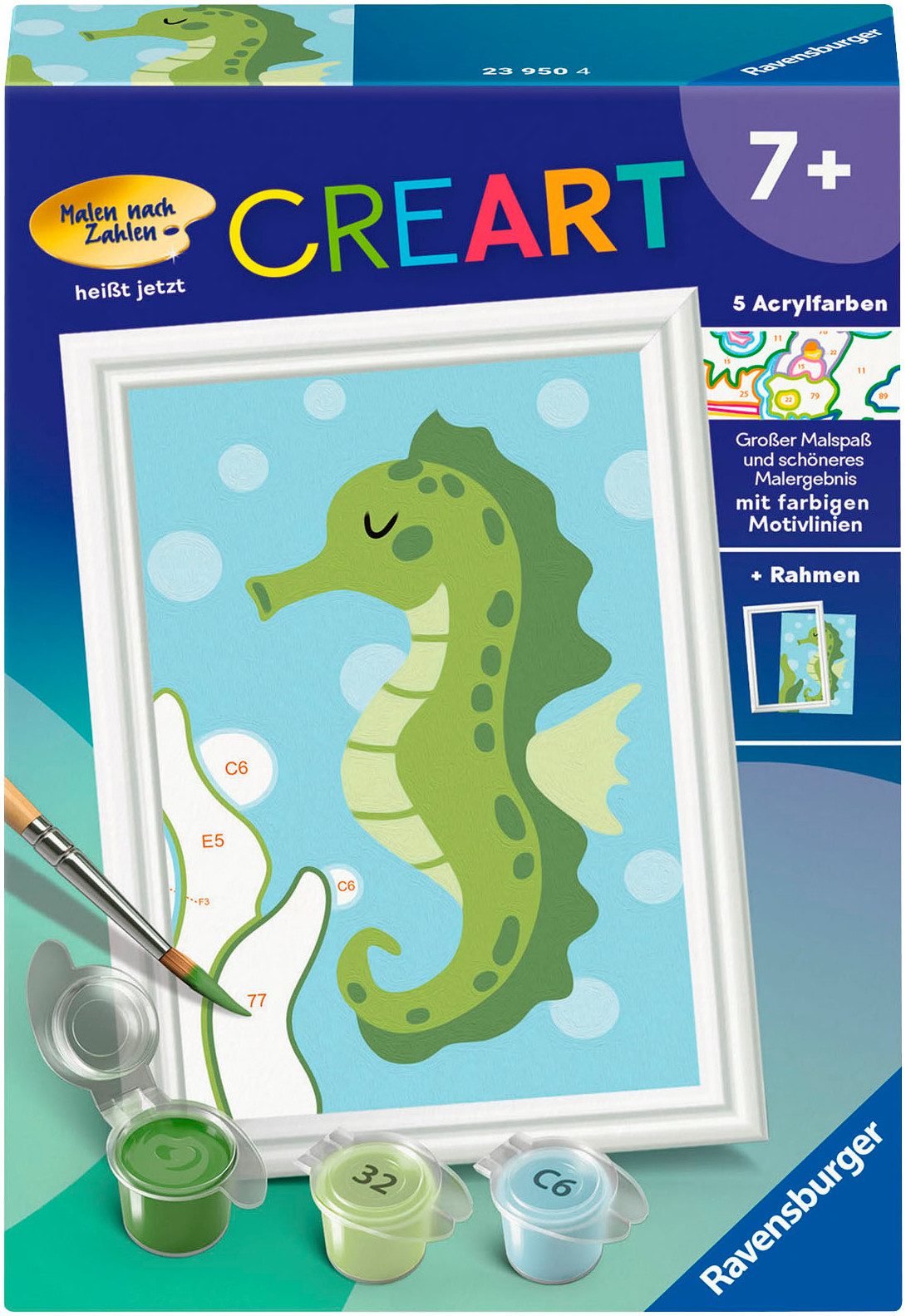 Ravensburger Malen nach Zahlen CreArt, Fröhliches Seepferdchen, Made in Europe