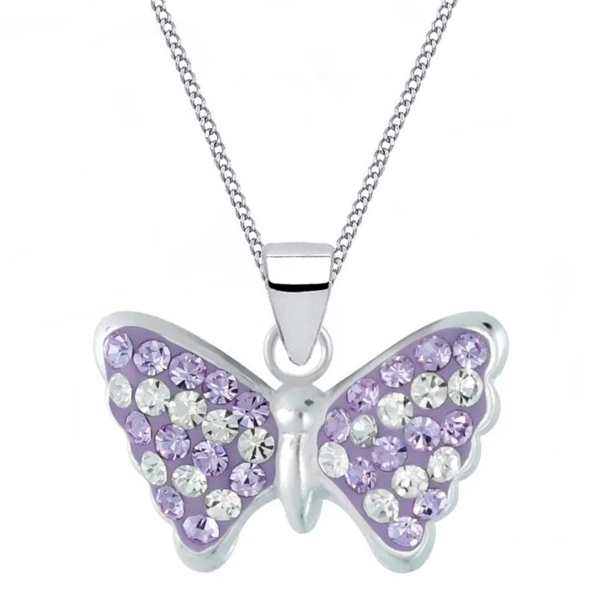 Goldene Hufeisen Kette mit Anhänger Lila Schmetterling Anhänger 38 cm Halskette 925 Silber mit ...