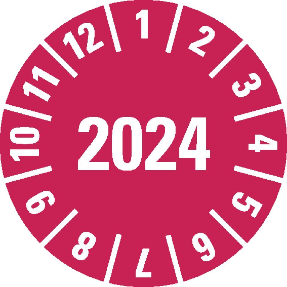 König Werbeanlagen Hinweisschild Prüfplakette 2024, rot, Folie, ablösbar, Ø 15mm, 420/Heft