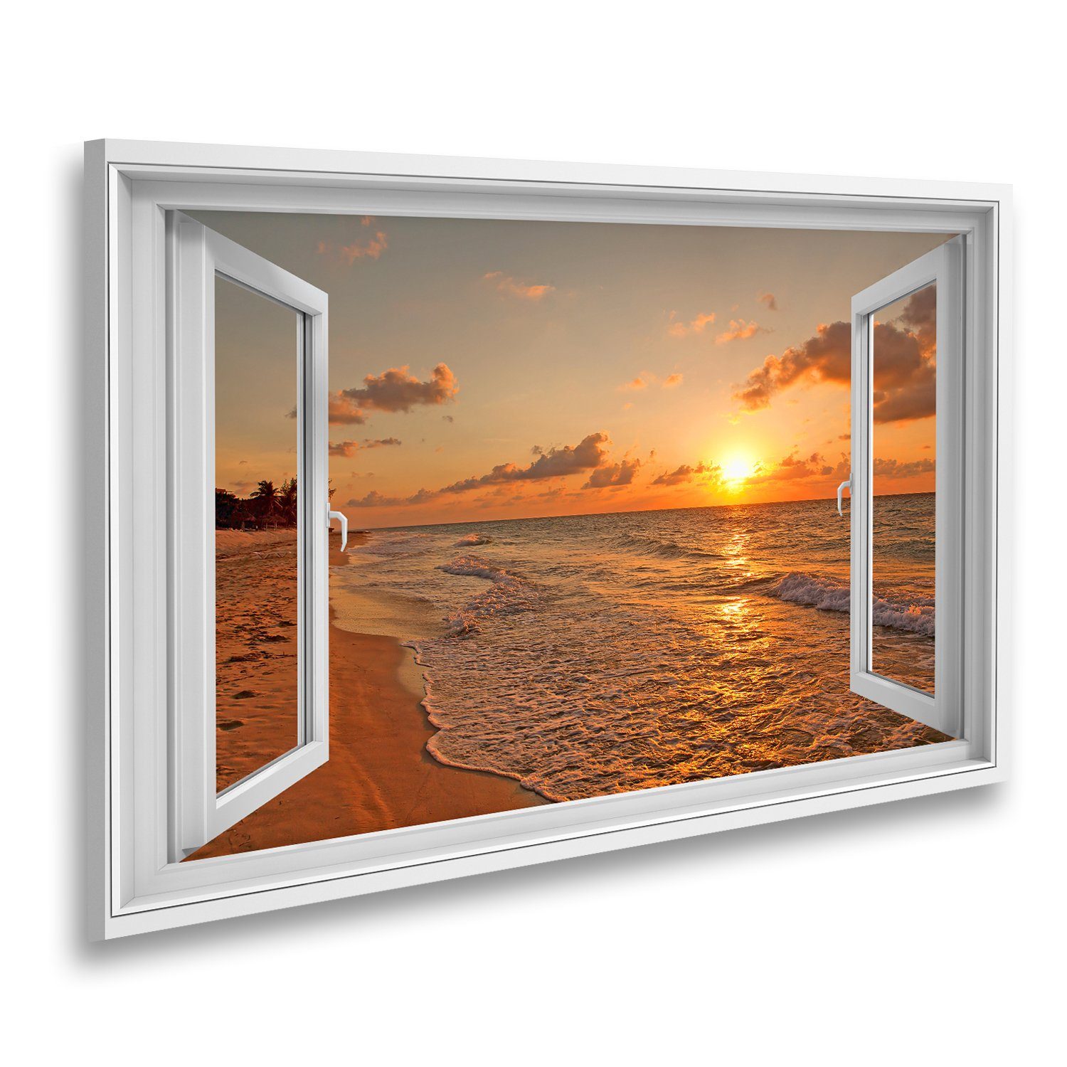 islandburner Leinwandbild Fensterblick Strand bei Sonnenuntergang Varadero Kuba Sagenhafter Effe