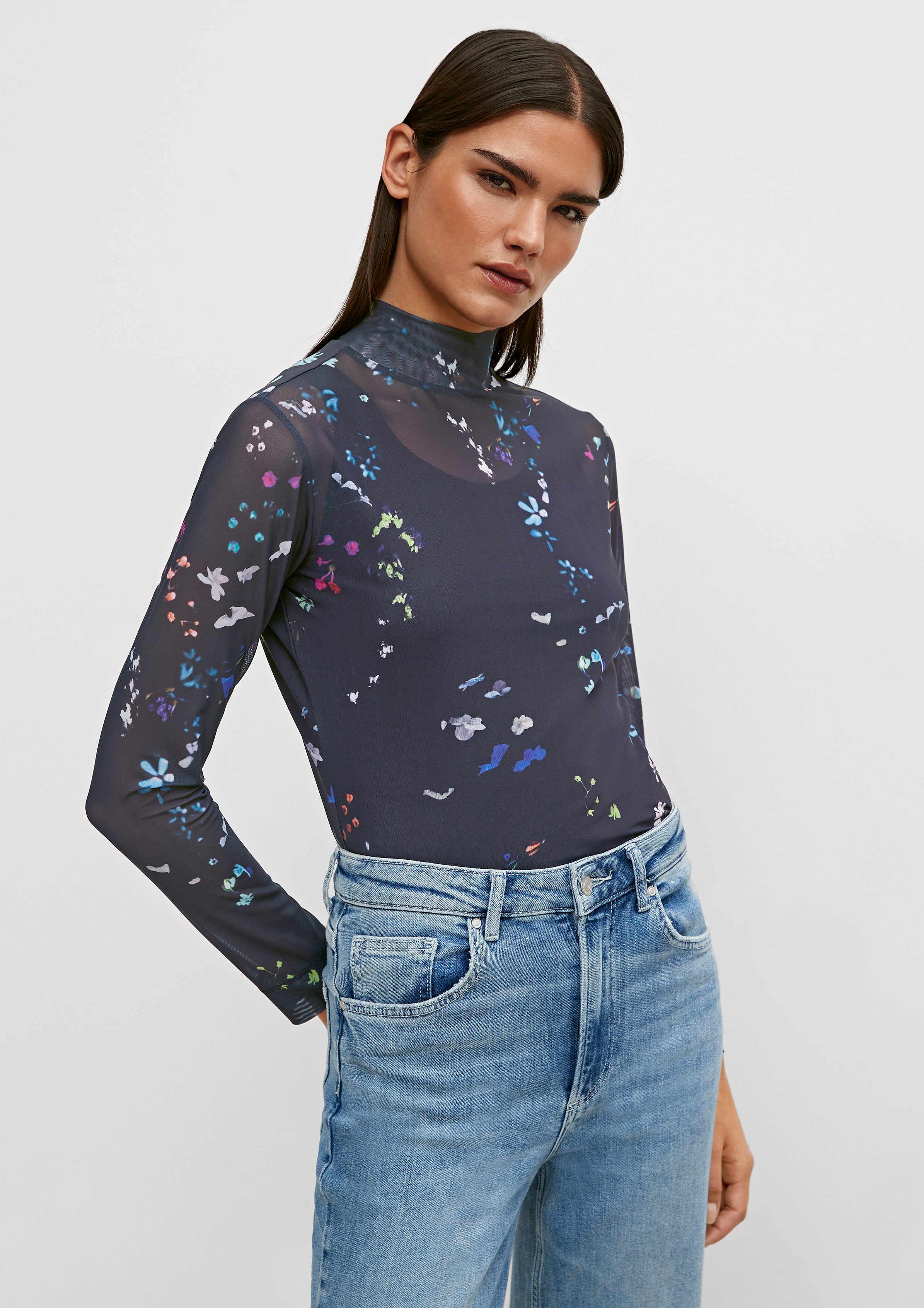 Comma Casual Identity Langarmshirt Mesh Shirt Mit Allover Print In