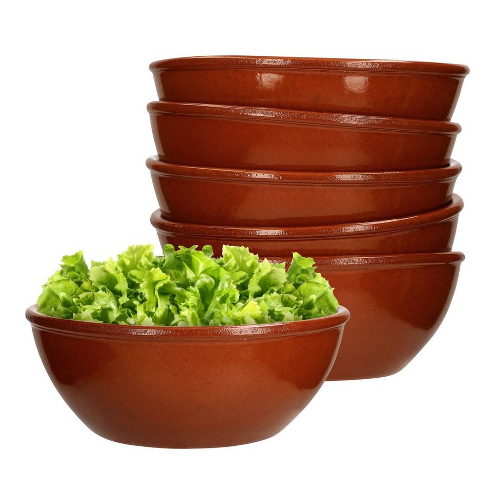 Mambocat Servierschale 6er Set Tonschale 15cm Braun Glasiert 650ml