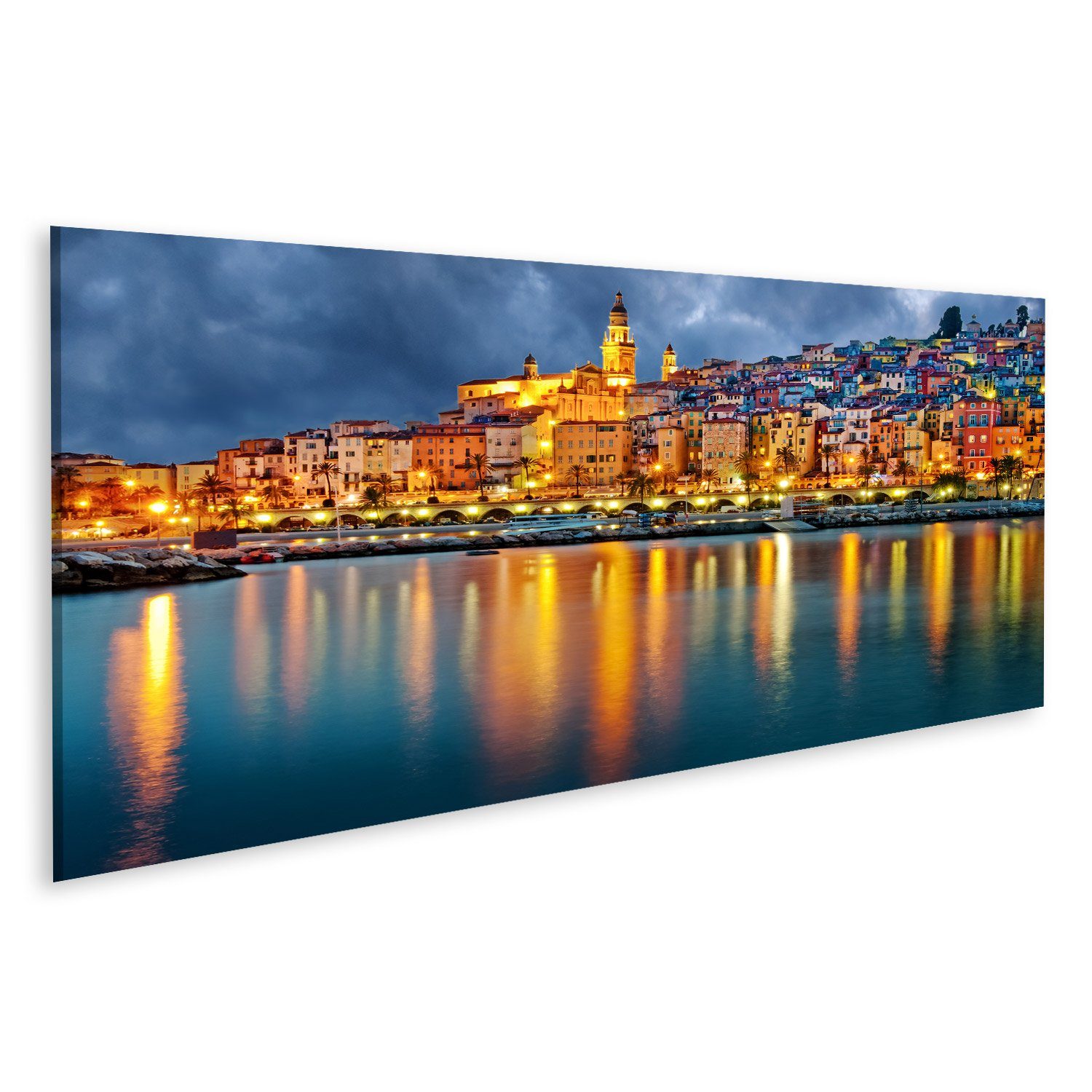 islandburner Leinwandbild Bild auf Leinwand Provence Dorf Menton Sonnenuntergang Wandbild Poster