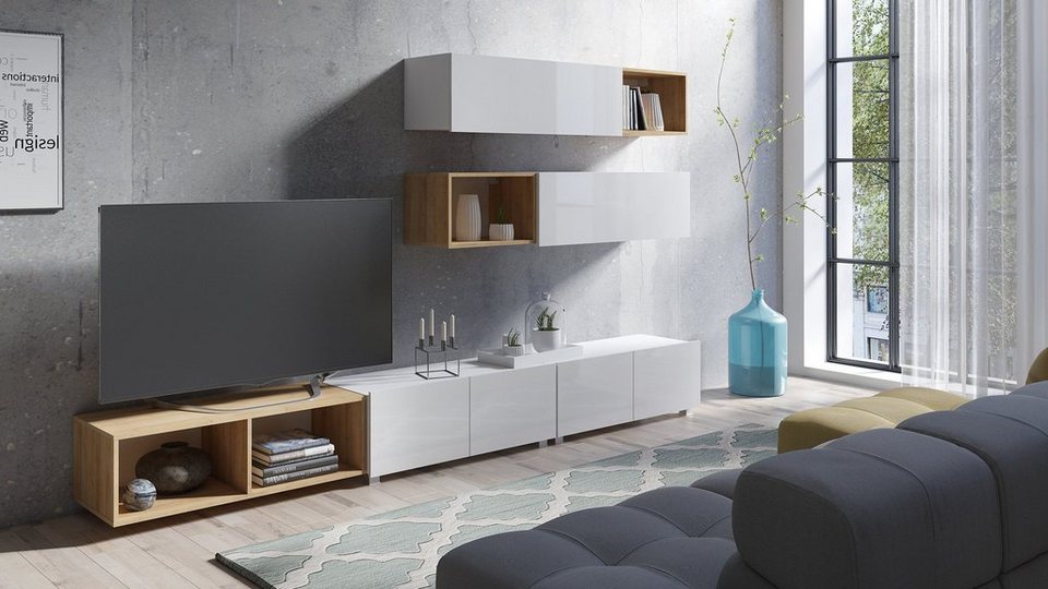 99rooms Wohnwand Bietula Set 7 St Wohnzimmer Set 7 Teilig Abs