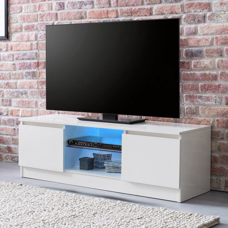 Finebuy Lowboard Fb51489 Lowboard Mit Led Weiß Hochglanz Hifi Regal