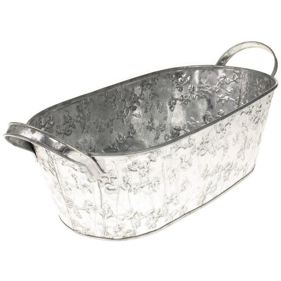 Macosa Home Pflanzschale Pflanzschale Silber Gemustert Oval Zink Mit