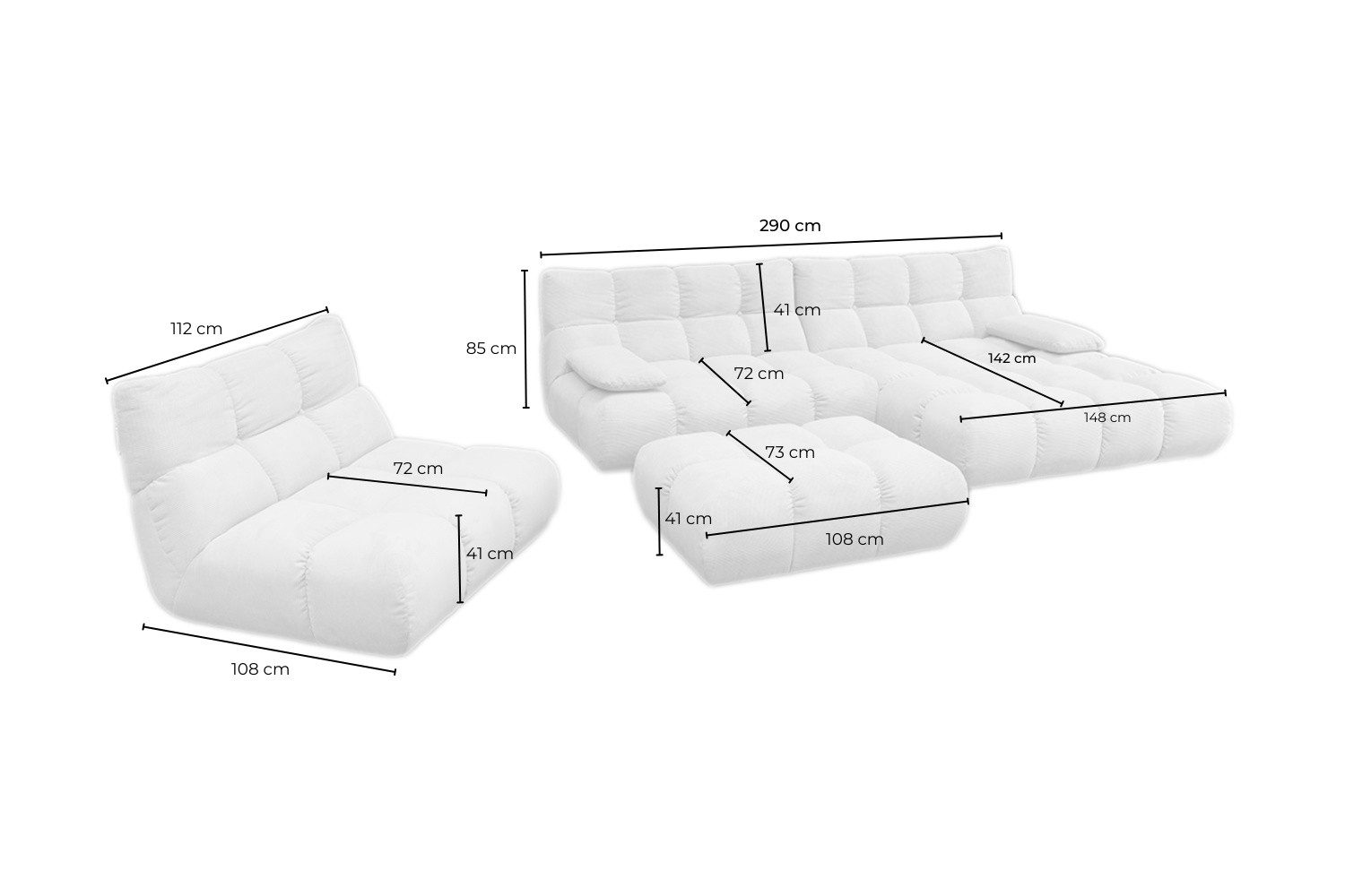 KAWOLA Sitzgruppe VIVIEN, (Set, 3-tlg), Ecksofa Drehsessel Hockerbank ...
