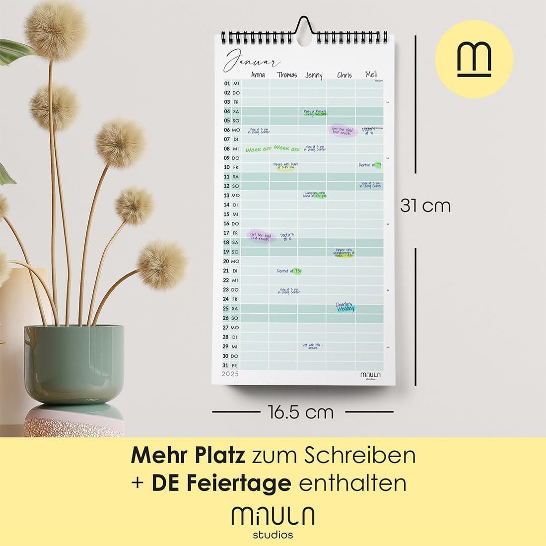 Milula Studios Wandkalender 2025 - Kalender 2025 - Familienplaner ...