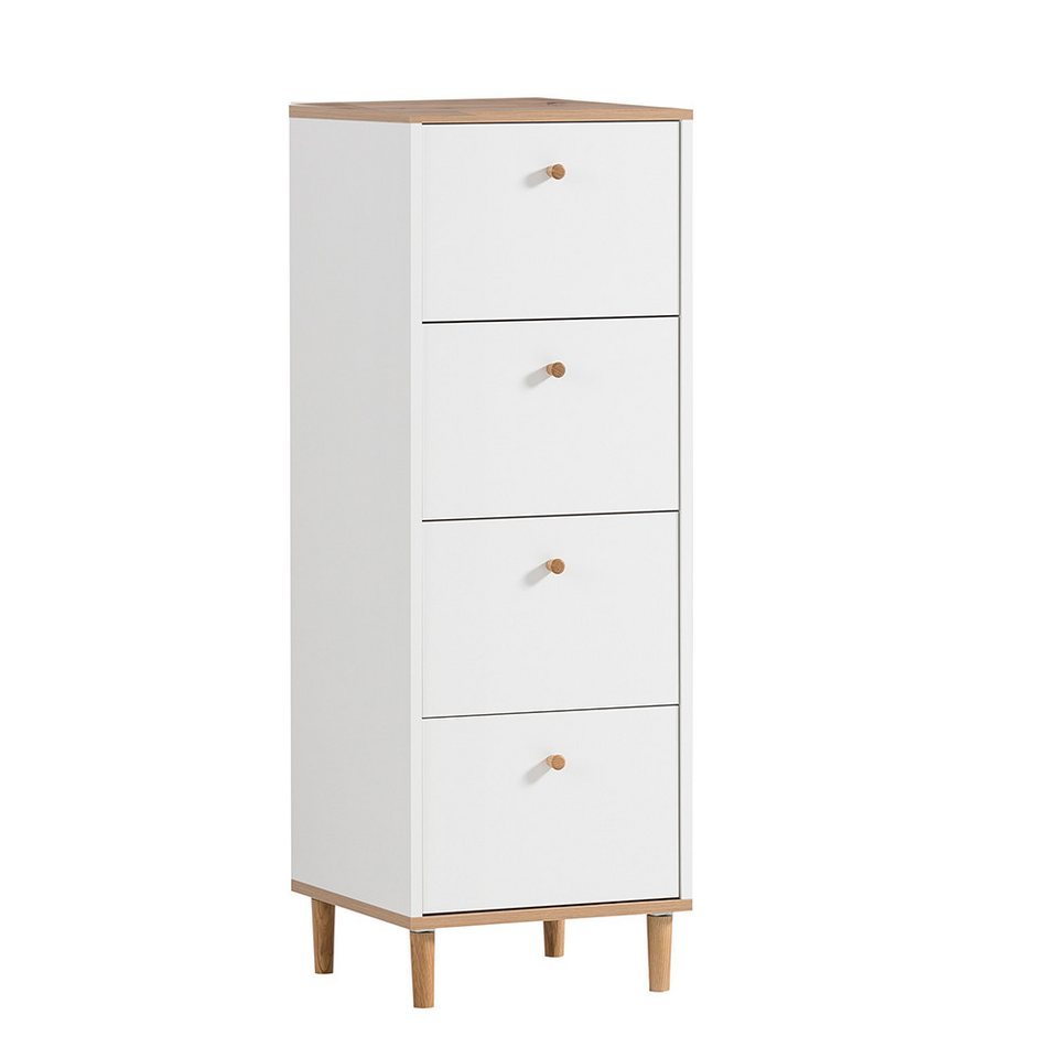 Lomadox Kommode Helma 80 Mit 4 Schubladen Weiß Matt Mit Eiche Bht
