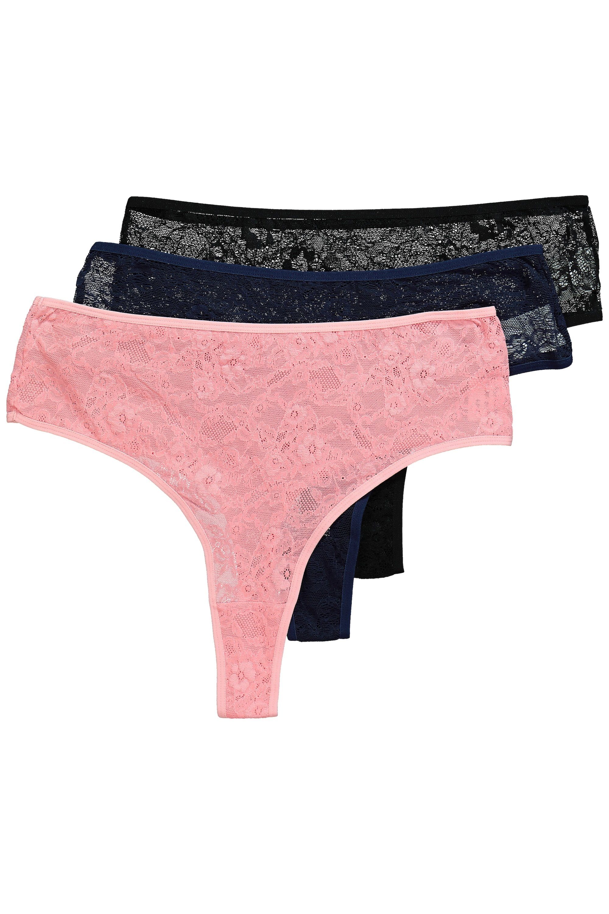 Ulla Popken Slip Strings 3er-Pack transparente Spitze