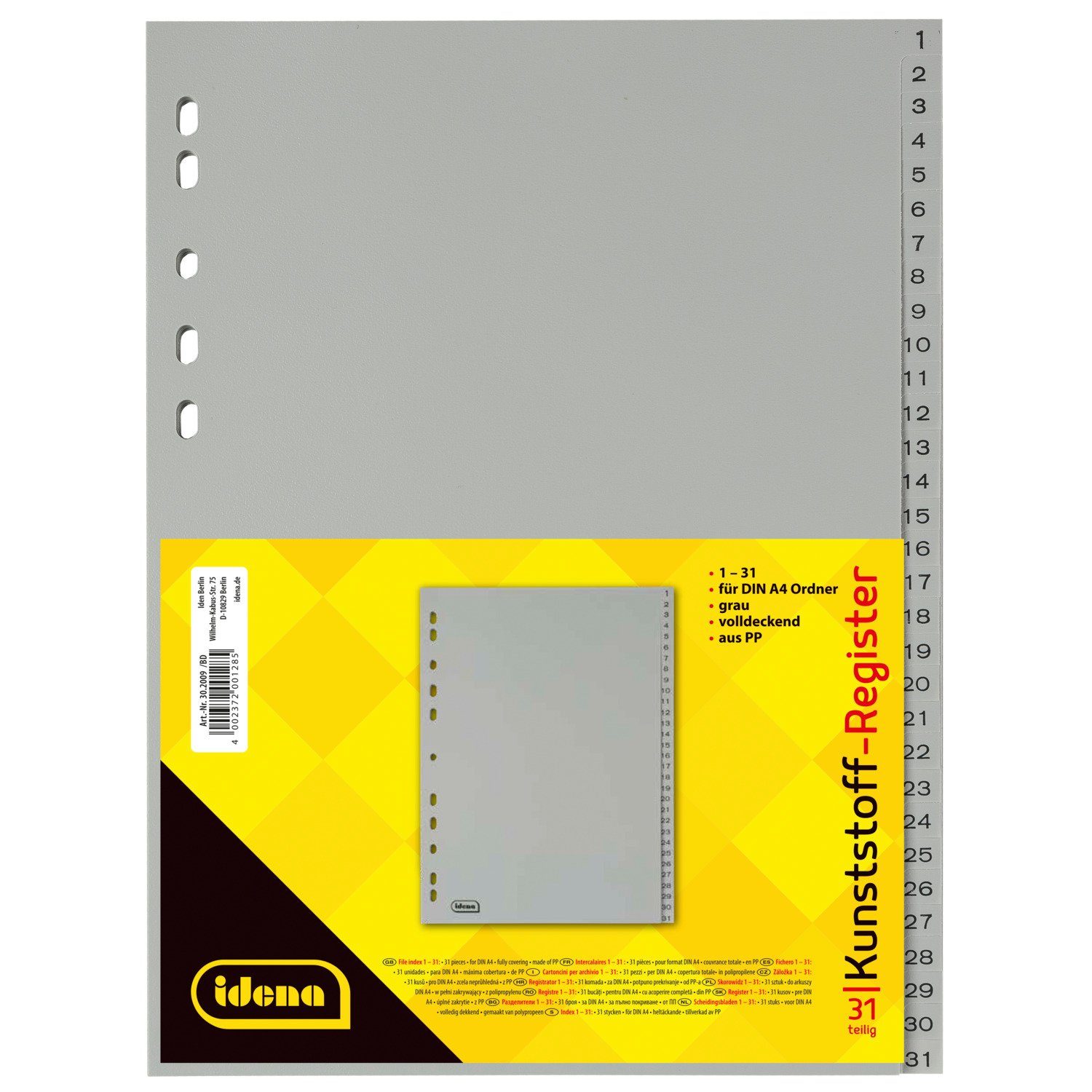 Idena Hefter Idena 302009 - Register nummeriert 1-31, für DIN A4, aus Kunststoff, Schnellhefter