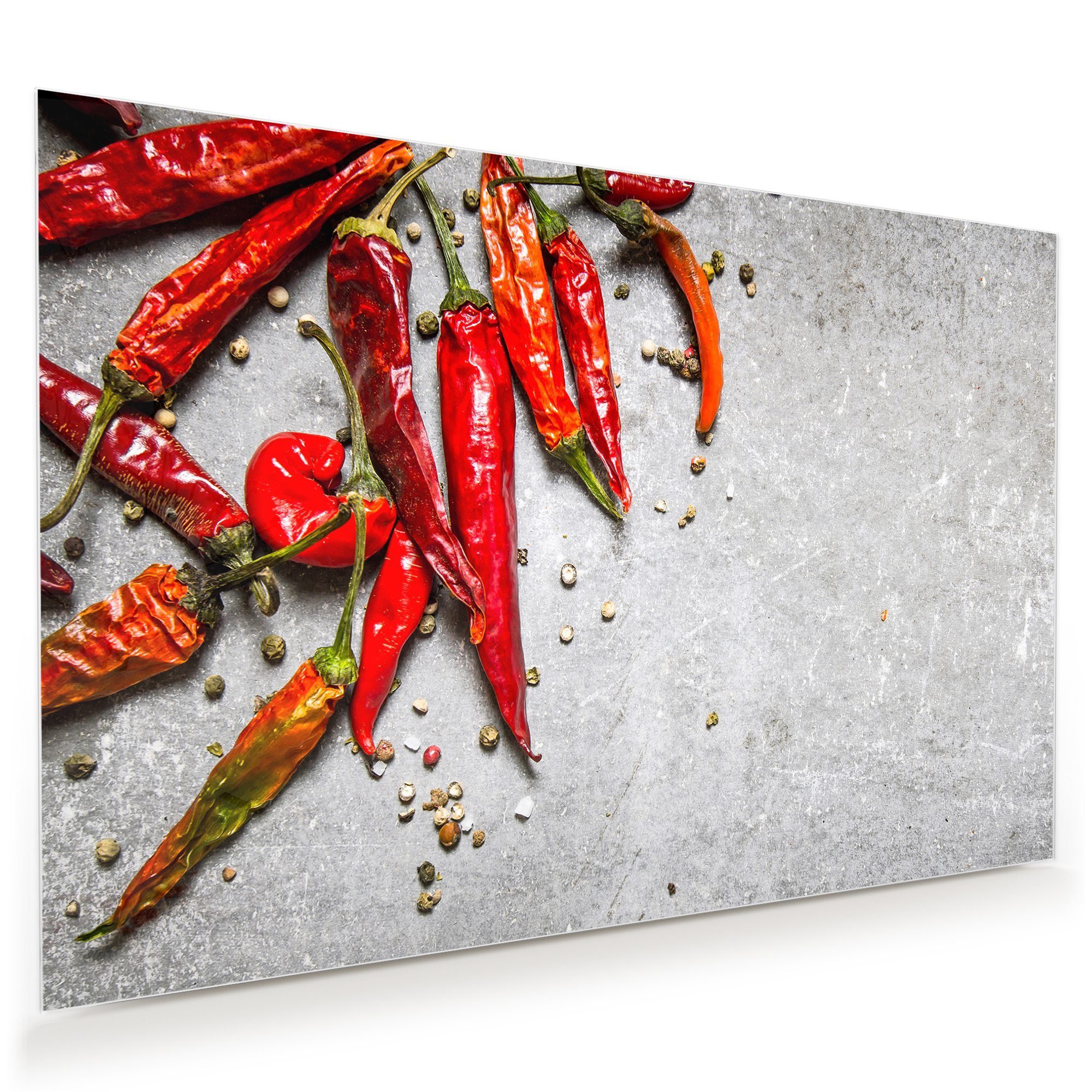 Primedeco Glasbild Wandbild Chilischoten Auf Tisch Mit Aufhängung Gewürze