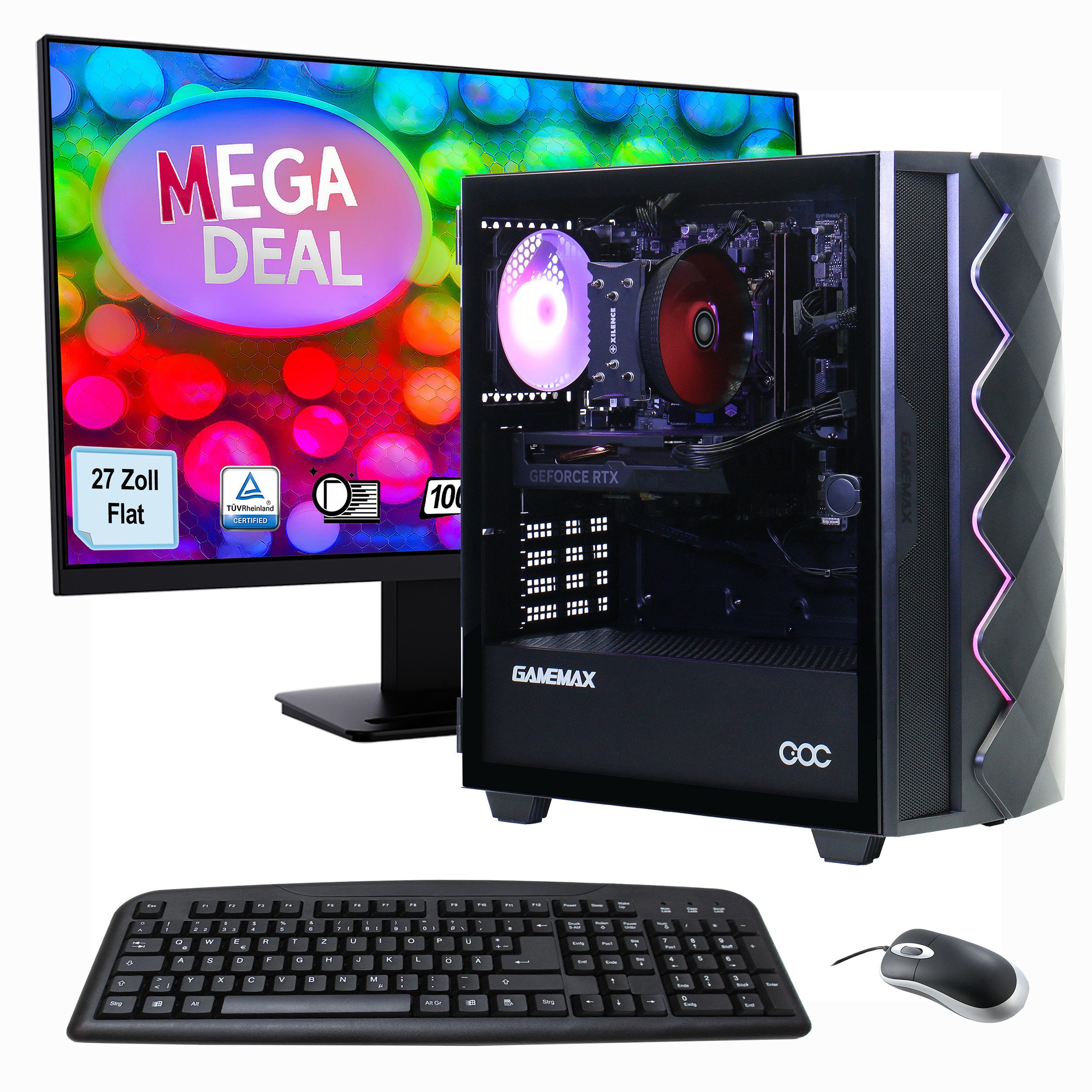 GAMEMAX MegaDeal Gaming-PC-Set Diamond BK PC-Komplettsystem (27", AMD Ryzen 5 5500, GeForce RTX ...