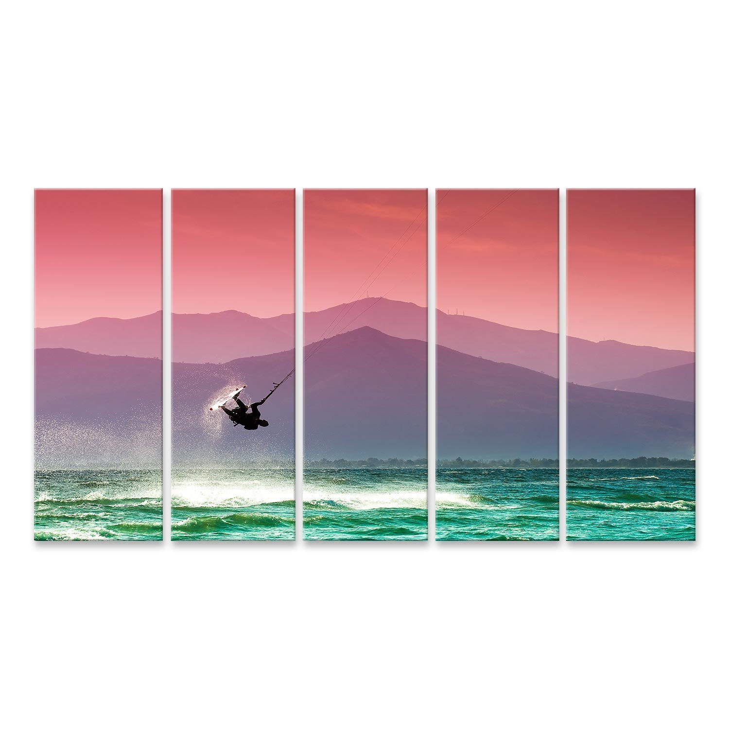 islandburner Leinwandbild Bild auf Leinwand Kite-Surfer am Strand von Skinias in Griechenland. W