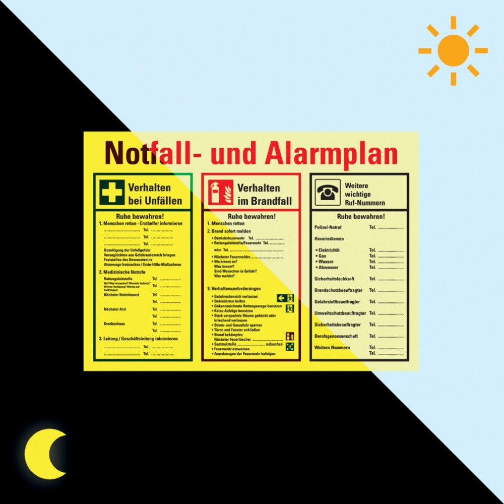 König Werbeanlagen Hinweisschild PERMALIGHT langnachl. Notfall- und Alarmplan, mit Piktogrammen ...