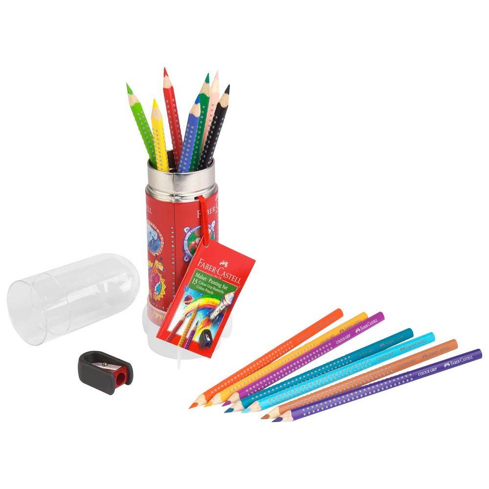 Faber-Castell Buntstift 15 Buntstifte COLOUR GRIP Rakete mit Anspitzer ...