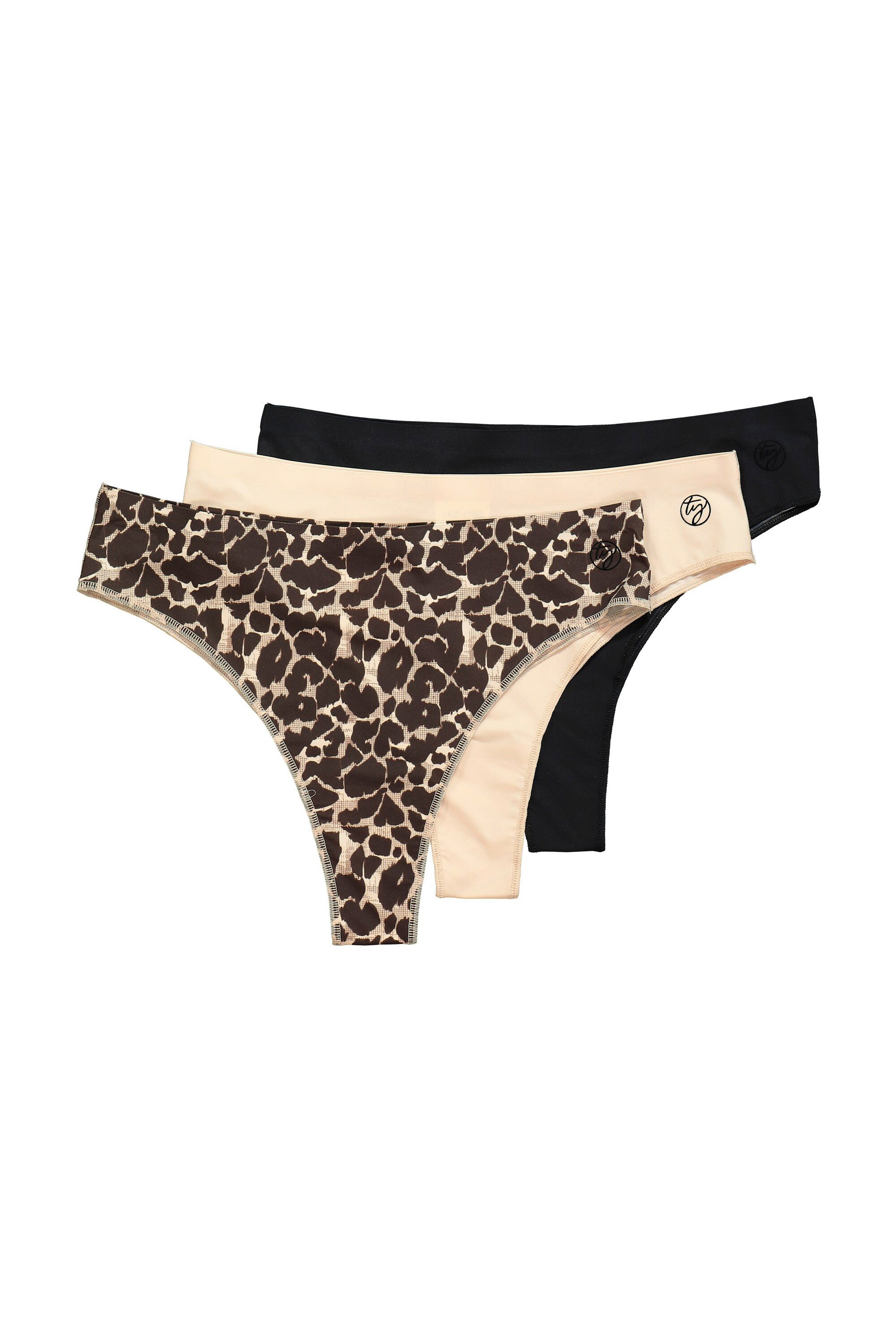 Ulla Popken Slip TruYou Strings 3er-Pack Animalmuster/einfarbig