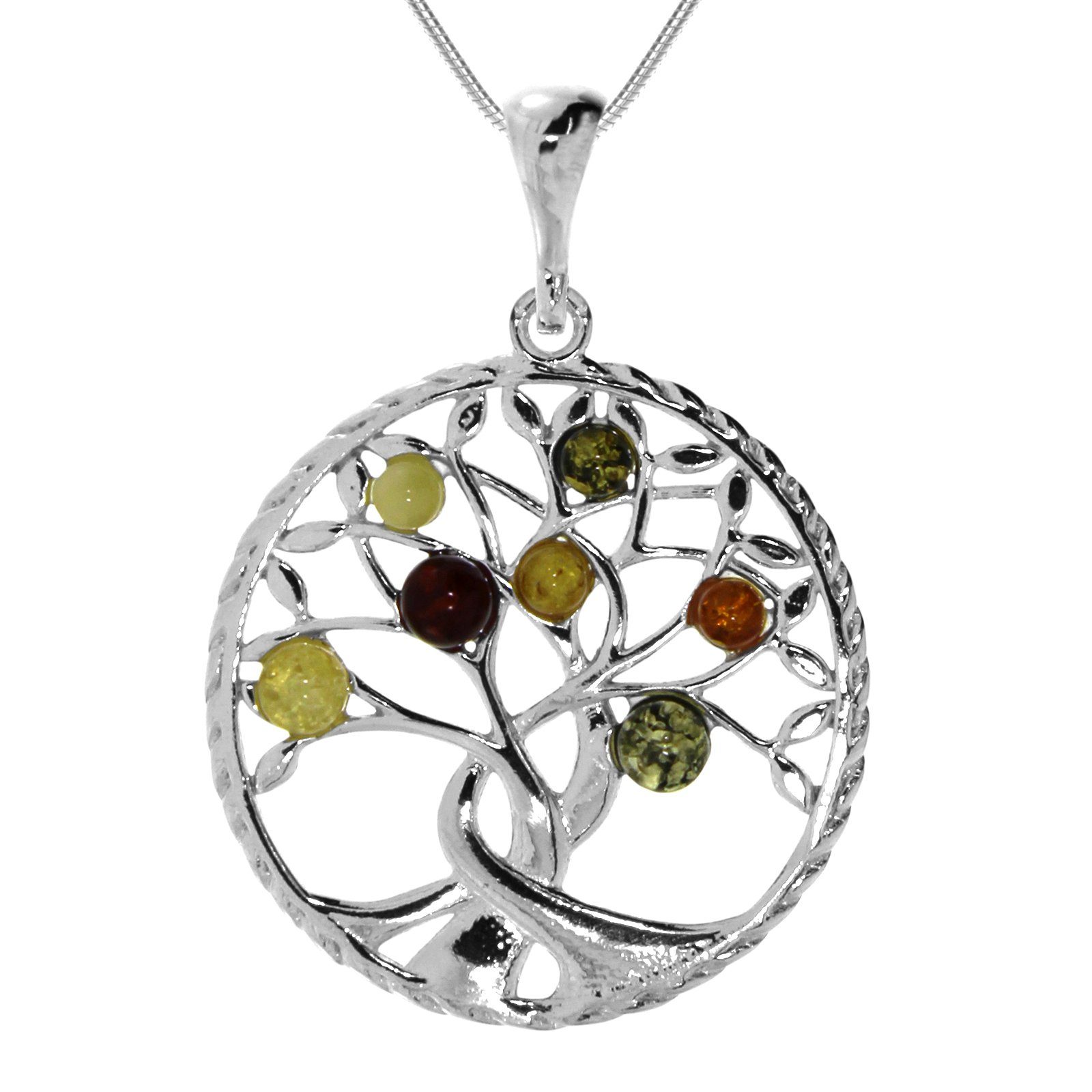 OSTSEE-SCHMUCK Kette mit Anhänger - Lebensbaum 30 mm - Silber 925/000 - Bernstein (2-tlg)