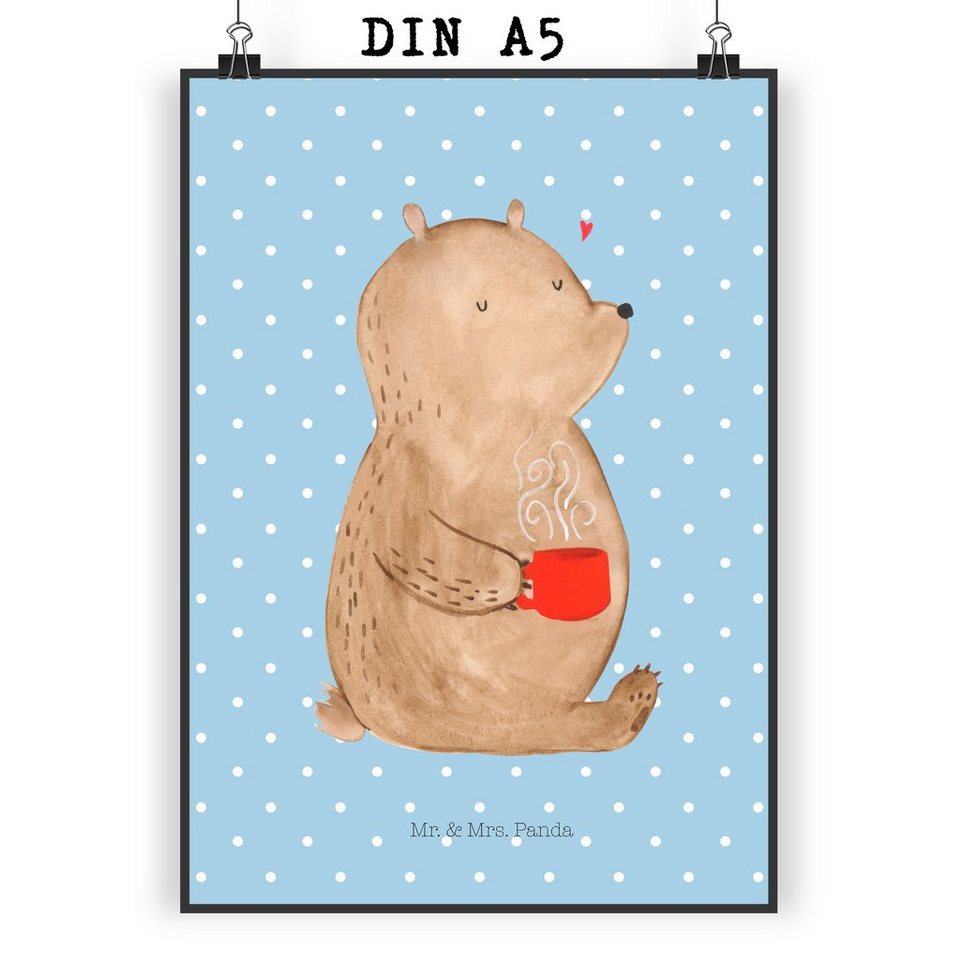 Mr And Mrs Panda Poster Din A5 Bär Kaffee Blau Pastell Geschenk