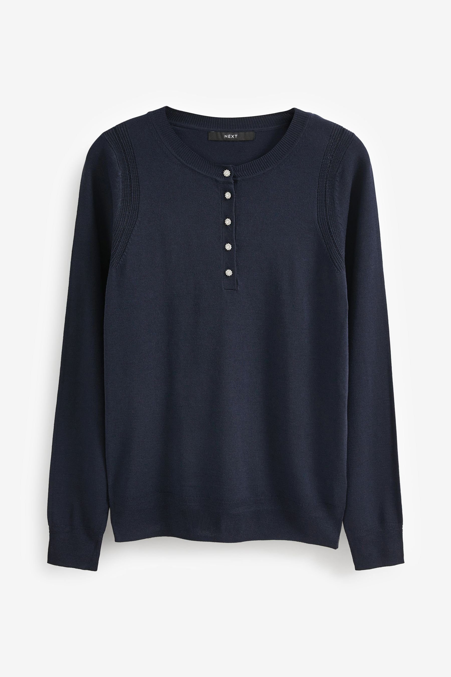 Next Rundhalspullover Henley Pullover Mit Schmucksteinknopf 1 Tlg