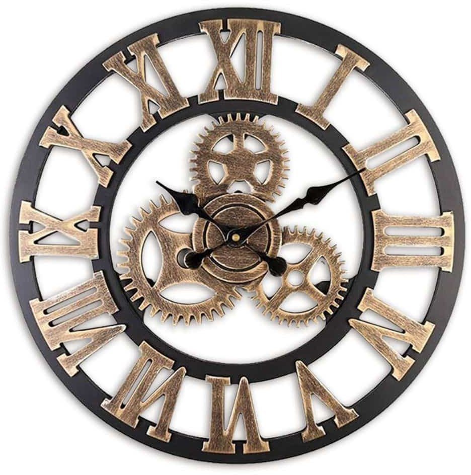 Wall-Art Wanduhr »MDF Holz Wanduhr Zahnrad Design Schwarz Gold Ø 40cm ... Wall-Art Wanduhr »MDF Holz Wanduhr Zahnrad Design Schwarz Gold Ø 40cm ...