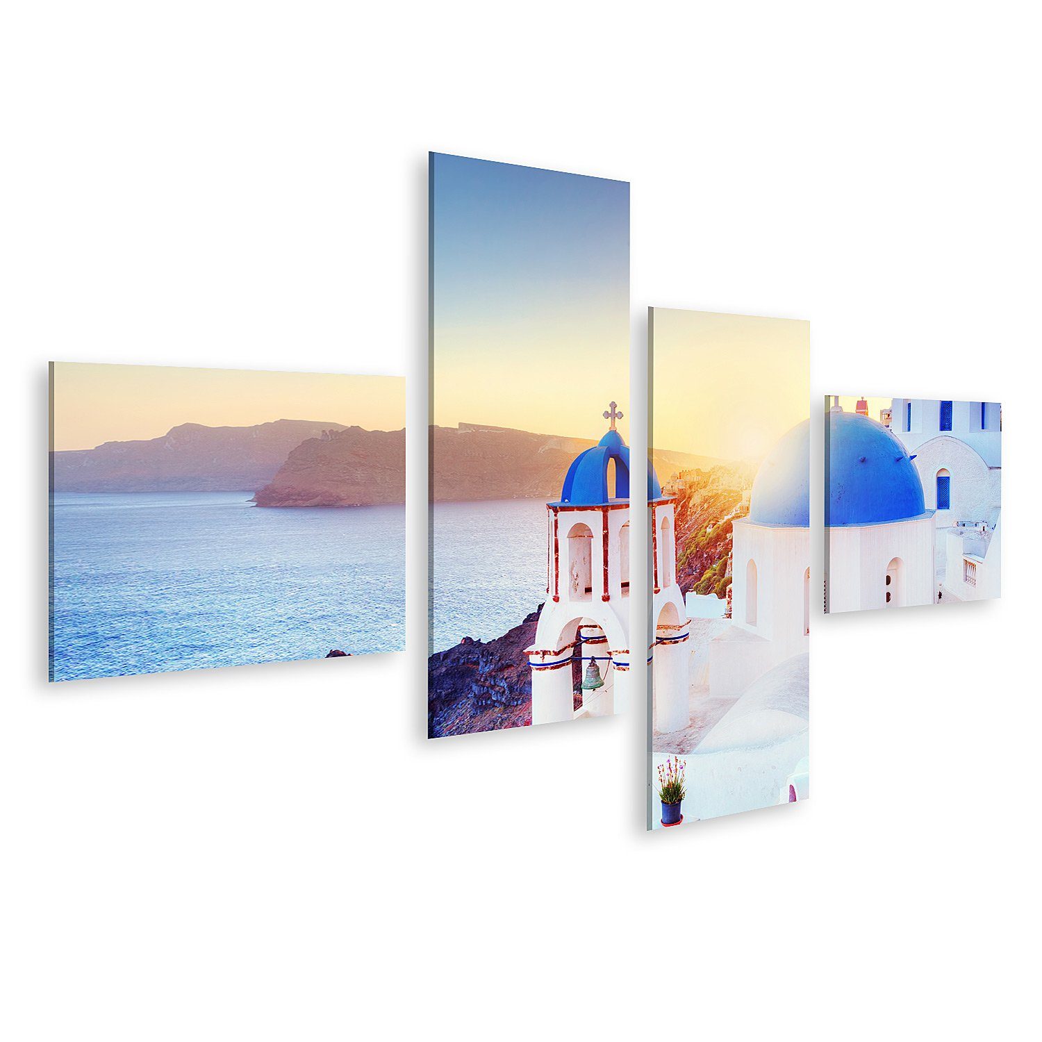 islandburner Leinwandbild Bild auf Leinwand Oia Stadt auf Santorini Griechenland bei Sonnenunter