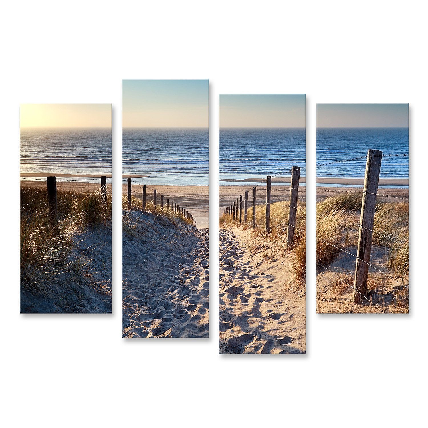 islandburner Leinwandbild Bild auf Leinwand Pfad zum Nordseestrand im goldenen Sonnenuntergang S