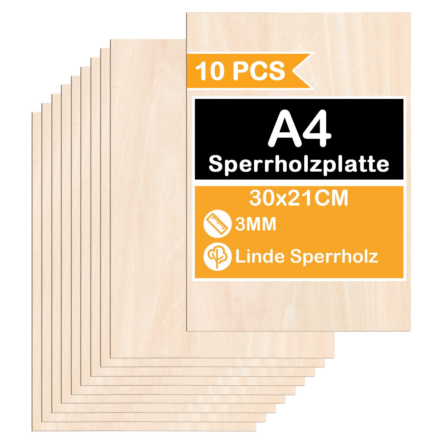 Clanmacy Bastelnaturmaterial Sperrholzplatte Linde 3mm Birkensperrholz