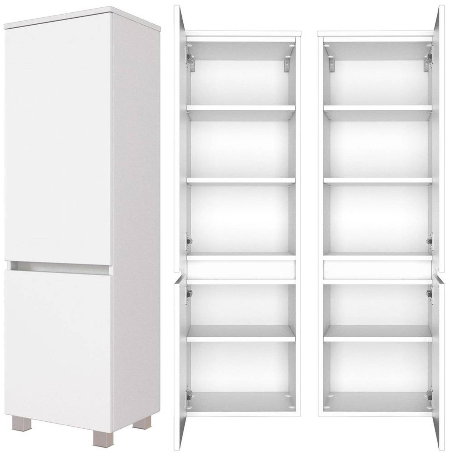 Lomadox Hochschrank Arlon 03 Badezimmer Midischrank Matt Weiß Bxhxt