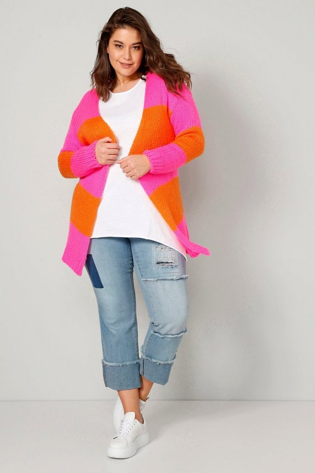Angel Of Style Strickjacke Strickjacke Blockstreifen Offene Form Langarm