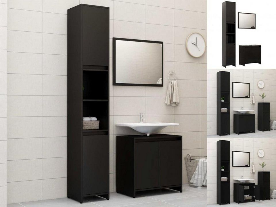 Vidaxl Badezimmer Set 3 Tlg Badmöbel Set Schwarz Spanplatte Badezimmer