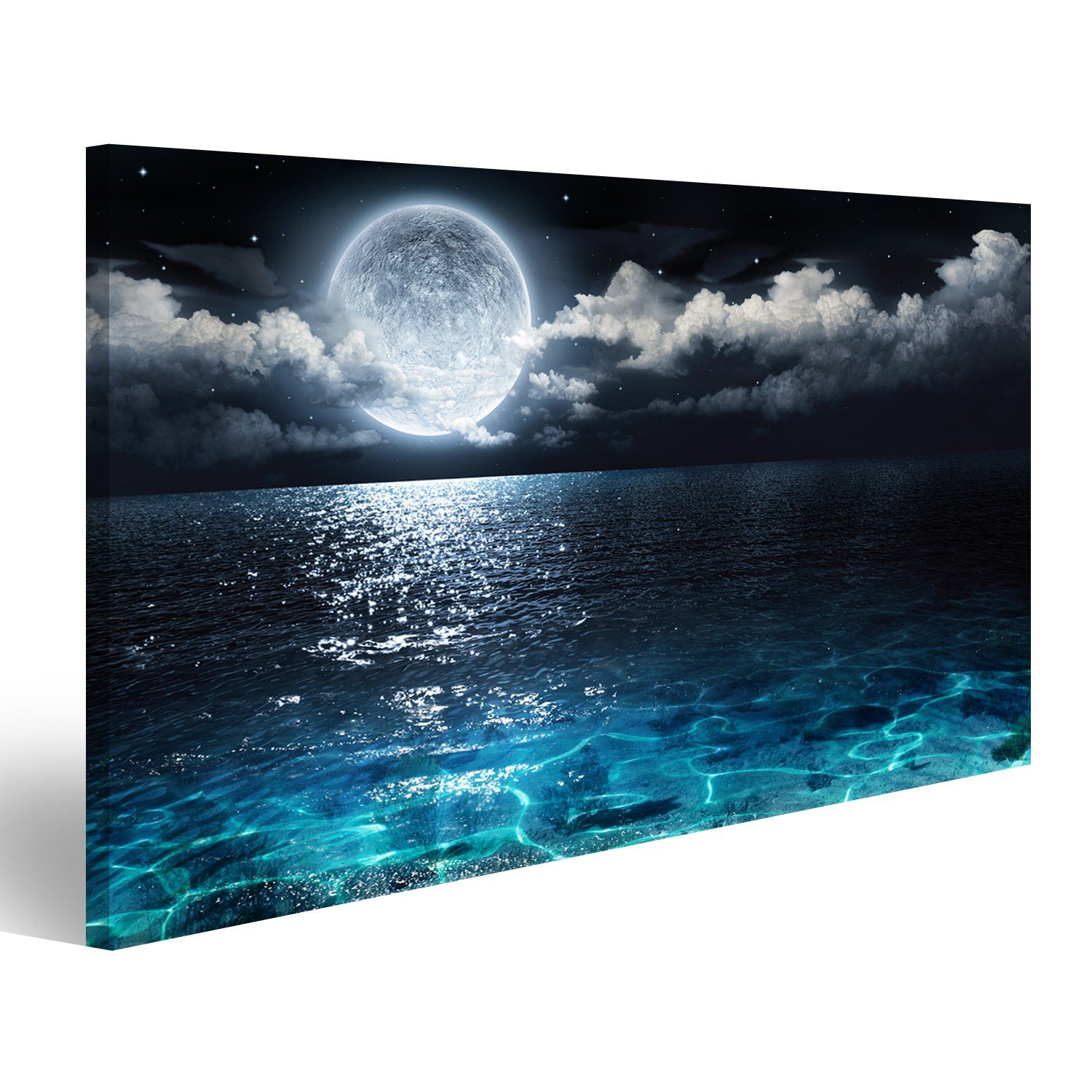 islandburner Leinwandbild »Bild auf Leinwand Vollmond Am Meer Bis In Die Nacht Wandbild ...