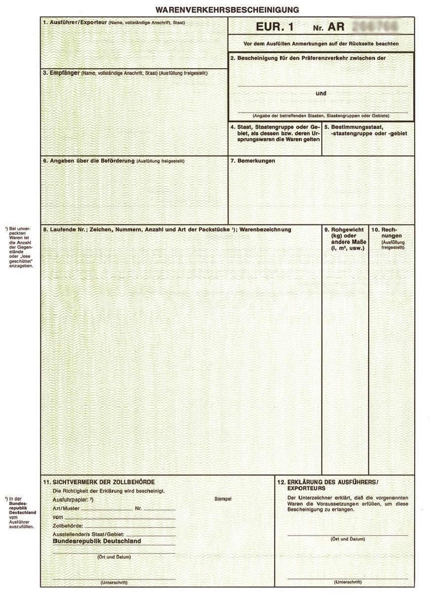 RNK Verlag Formularblock Warenverkehrsbescheinigung für den begünstigten Warenverkehr EURO 1 A4 ...
