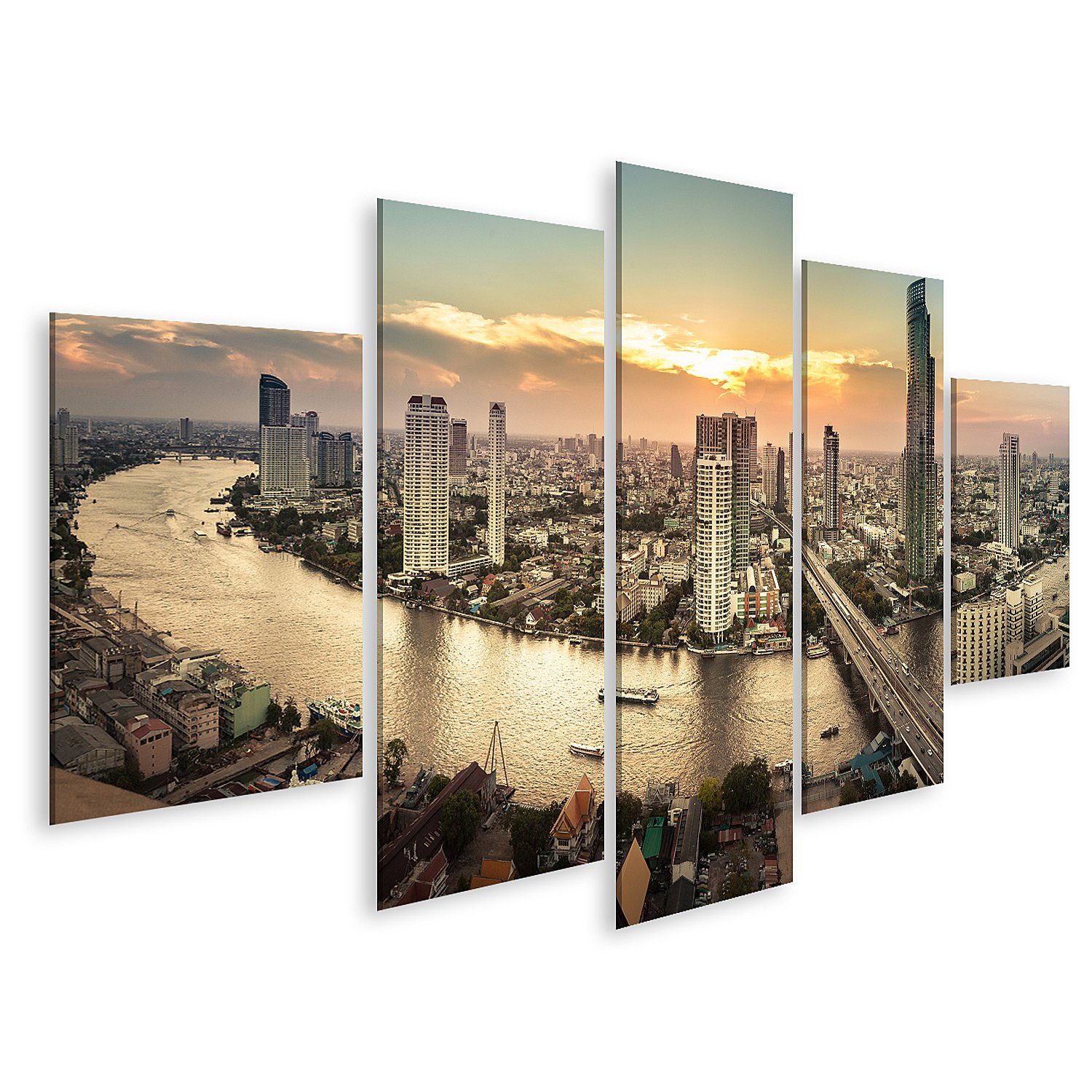 islandburner Leinwandbild Bild auf Leinwand Flusslandschaft in Bangkok Stadtpanorama Wandbild Po