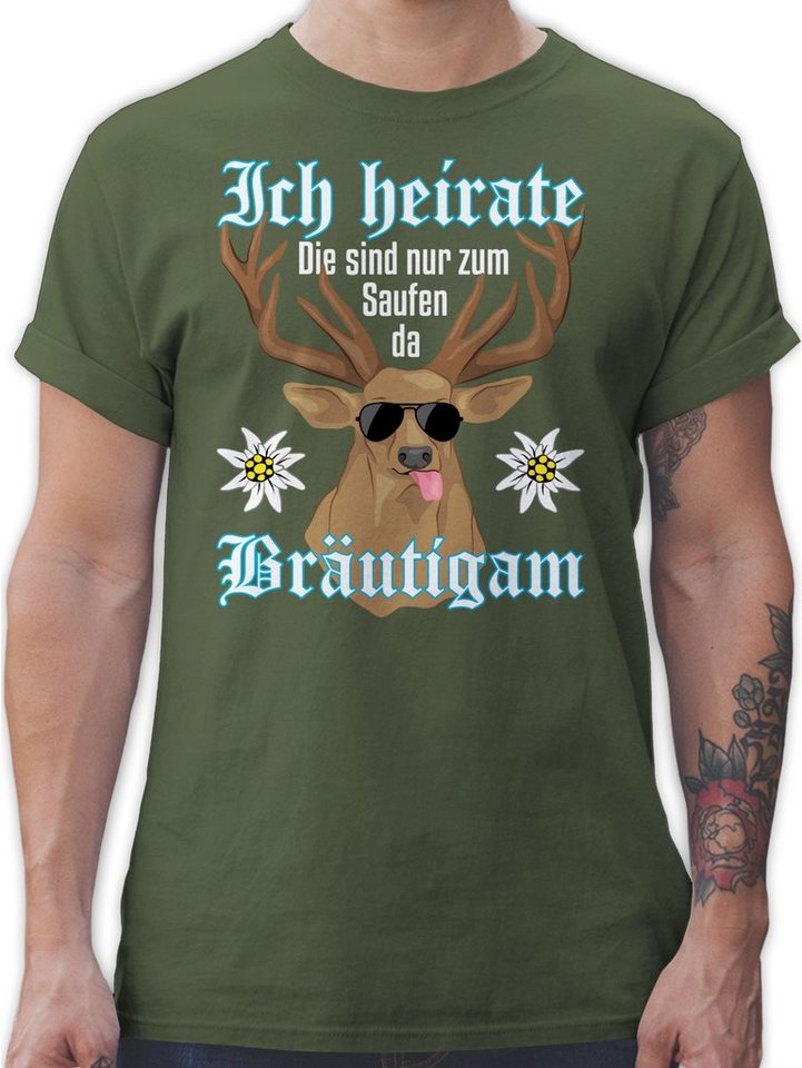Shirtracer T Shirt Bräutigam Hirsch Weiß Jga Männer Herren
