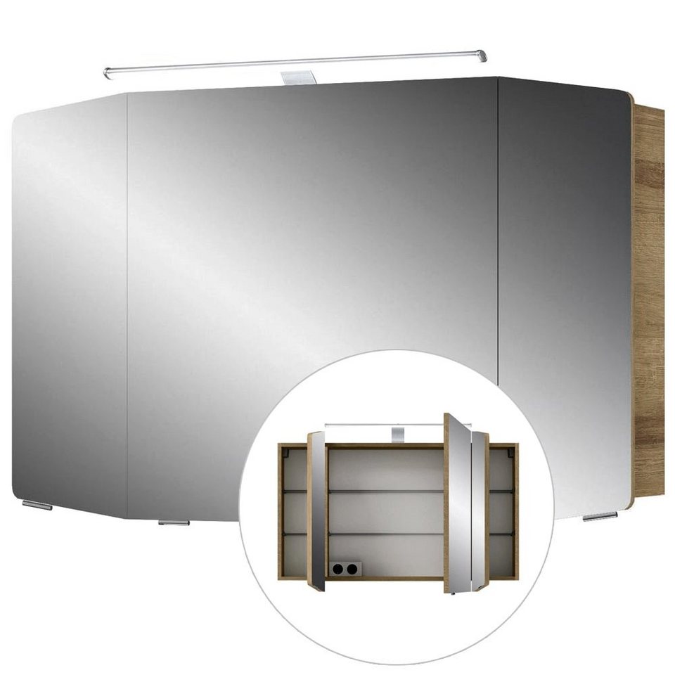 Lomadox Spiegelschrank Cervia 66 Badmöbel 100cm In Riviera Eiche Inkl