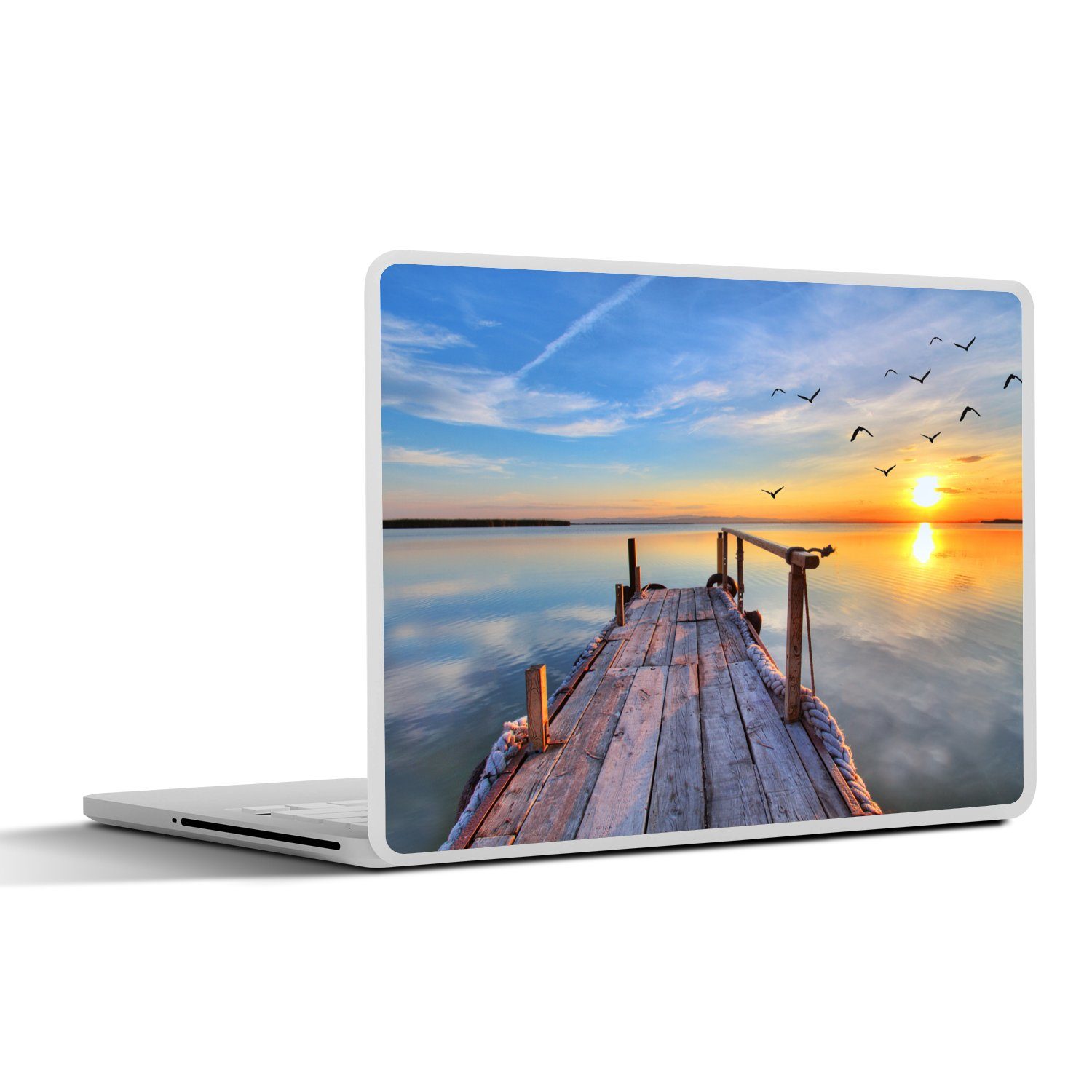 Muchowow Laptop Aufkleber Wasser Steg Vögel Sonnenuntergang