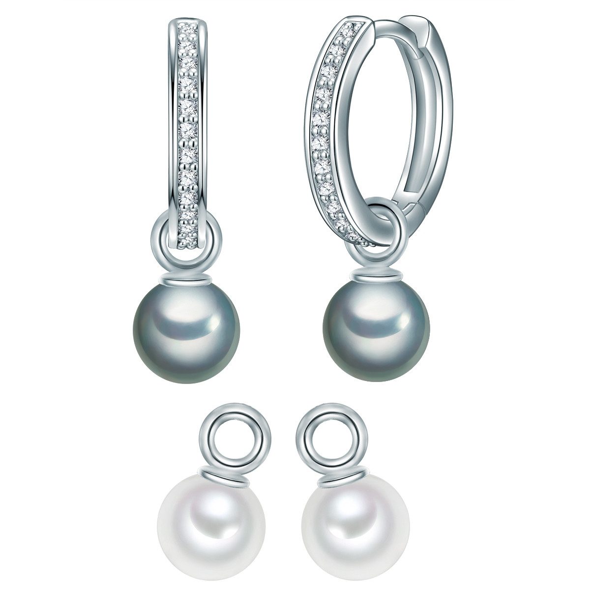 Lulu & Jane Perlenohrringe silber, mit Zirkonia, Klassische Creolen mit verschiedenen Perlen ...