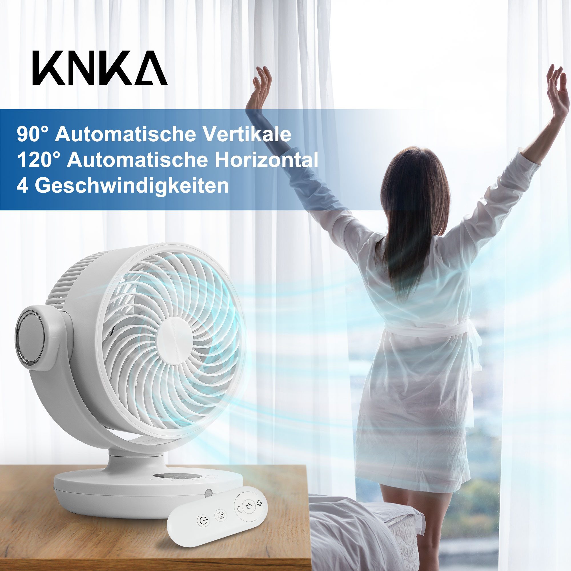 KNKA Turboventilator, Luftzirkulator, Ventilator Leise, mit Fernbedienung, Timer, ECO Modi