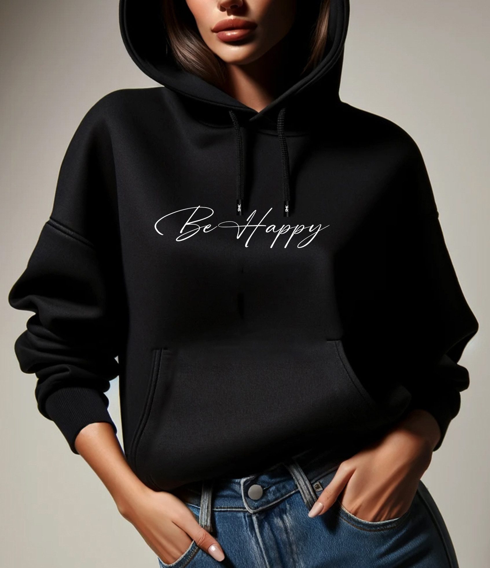 Rmk Hoodie Damen Kapuzenpullover Pullover Loose Fit Oversize Be Happy