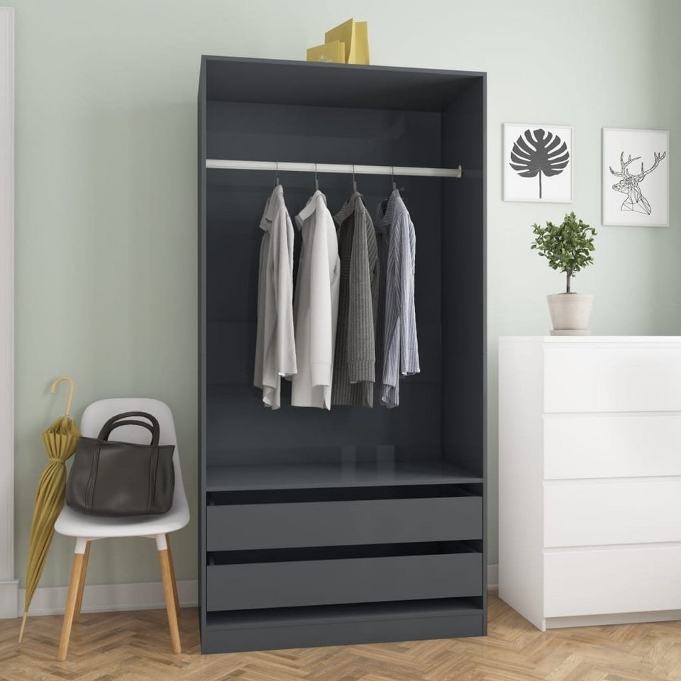 Möbelando Garderobenschrank 299611 In Hochglanz Grau Mit 2 Schubladen