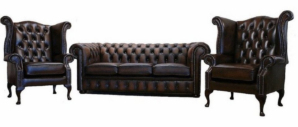Jvmoebel Sofa Chesterfield Sofagarnitur Leder Textil Chesterfield