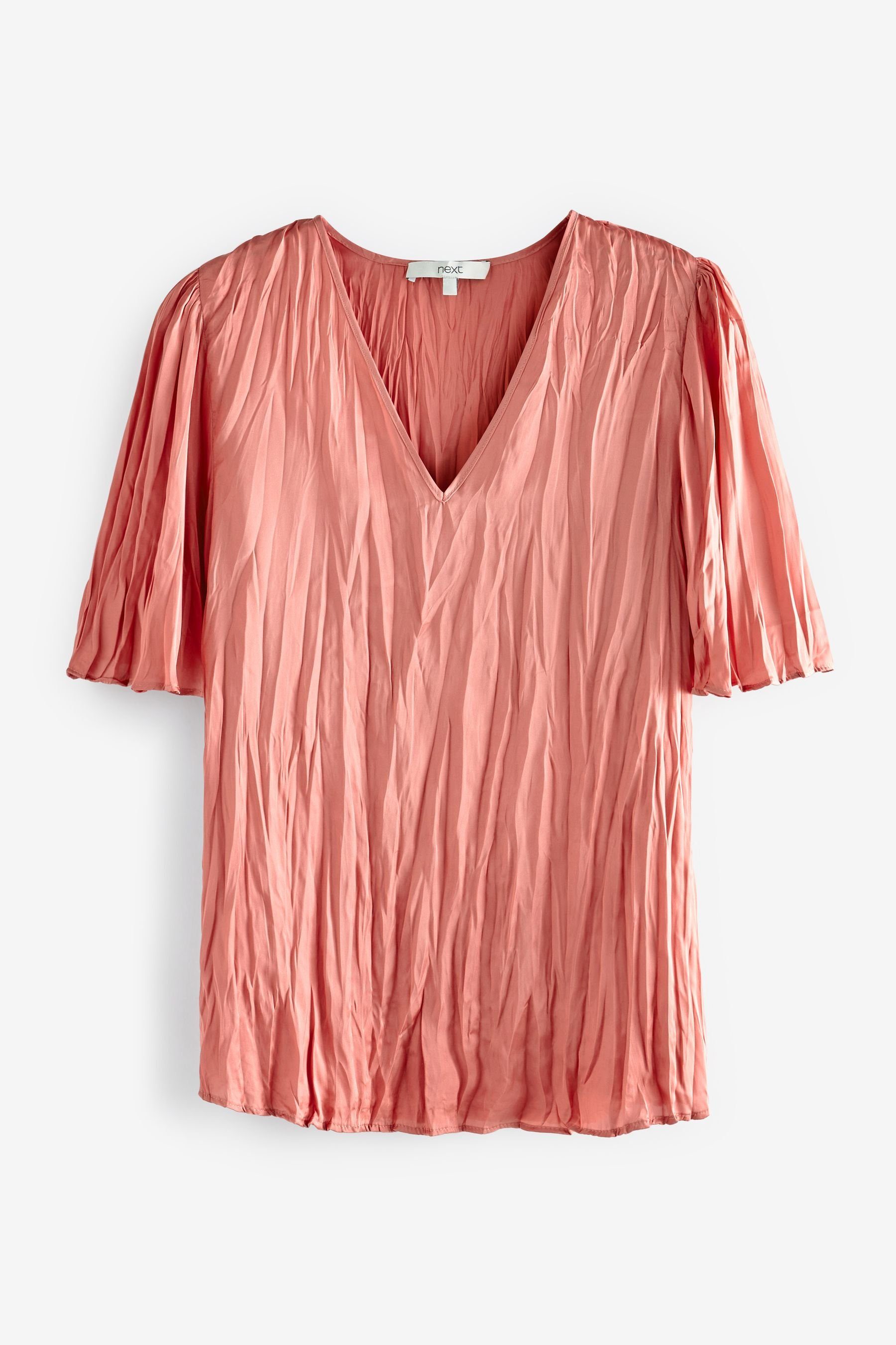 Next Blusenshirt Kurzärmeliges Satin Oberteil In Knitteroptik 1 Tlg