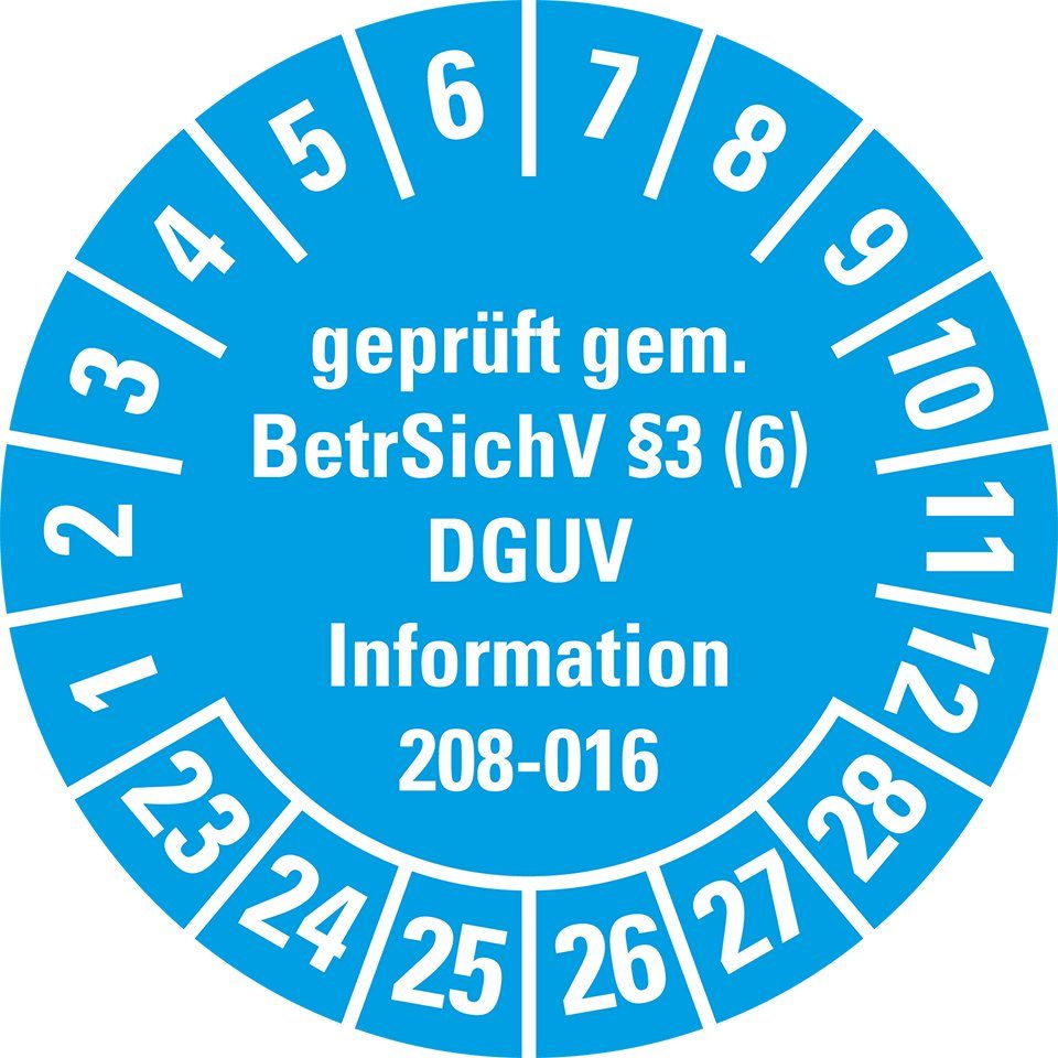 König Werbeanlagen Hinweisschild Prüfpl.gepr.gem.BetrSichV §3(6)DGUV,23-28,hellblau,Dokufolie ...